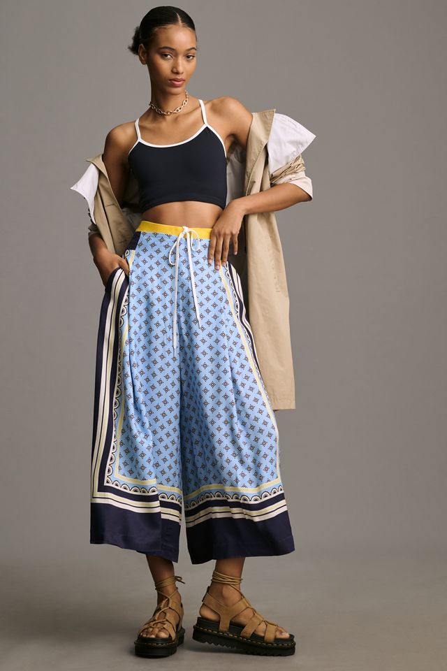 Maeve Printed Pleated A-Line Culottes | Anthropologie