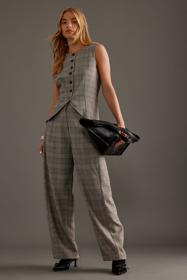 By Anthropologie Aiden Check Barrel Trousers | Anthropologie UK