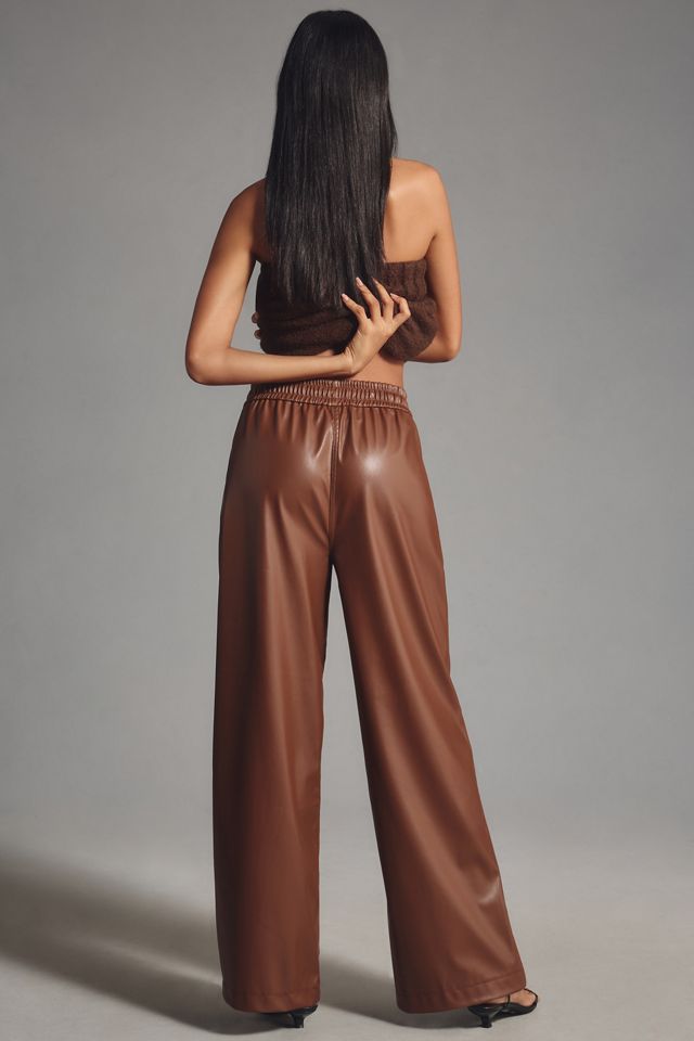 Exquise Brenna Faux Leather Wide-Leg Pants | Anthropologie