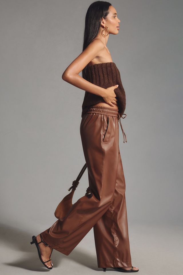 Exquise Brenna Faux Leather Wide-Leg Pants | Anthropologie