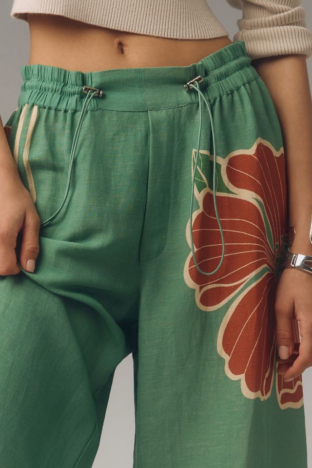 Farm Rio x Anthropologie Linen Floral Wide-Leg Pants | Anthropologie