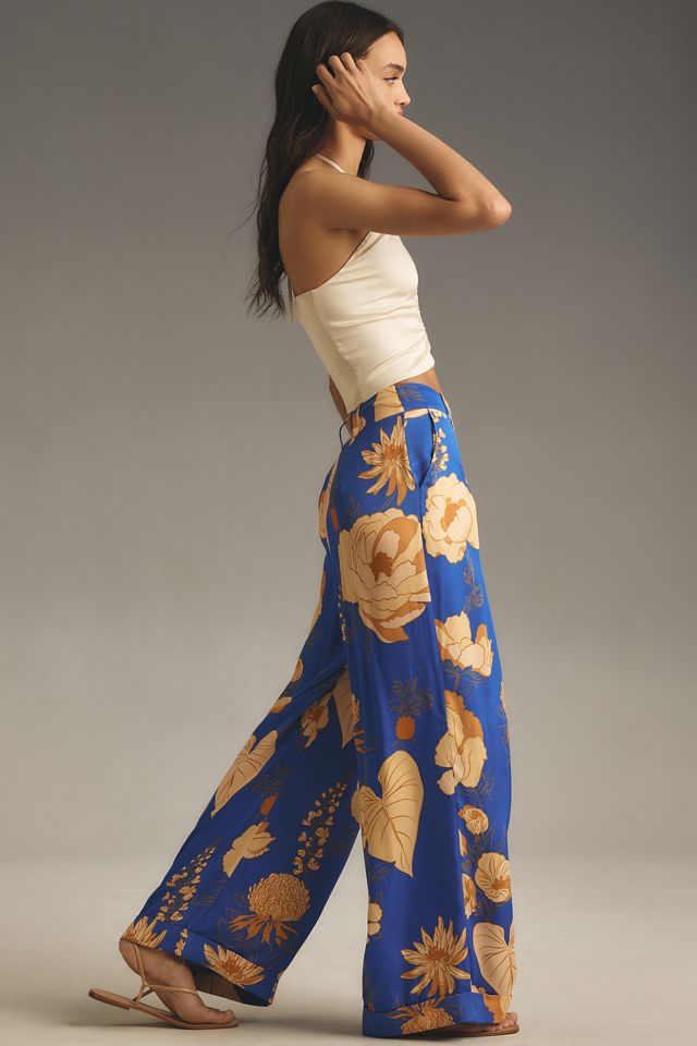 Farm Rio x Anthropologie Floral Satin Wide-Leg Trousers | Anthropologie