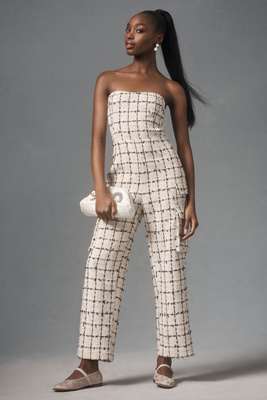 English Factory Tweed Strapless Jumpsuit | Anthropologie