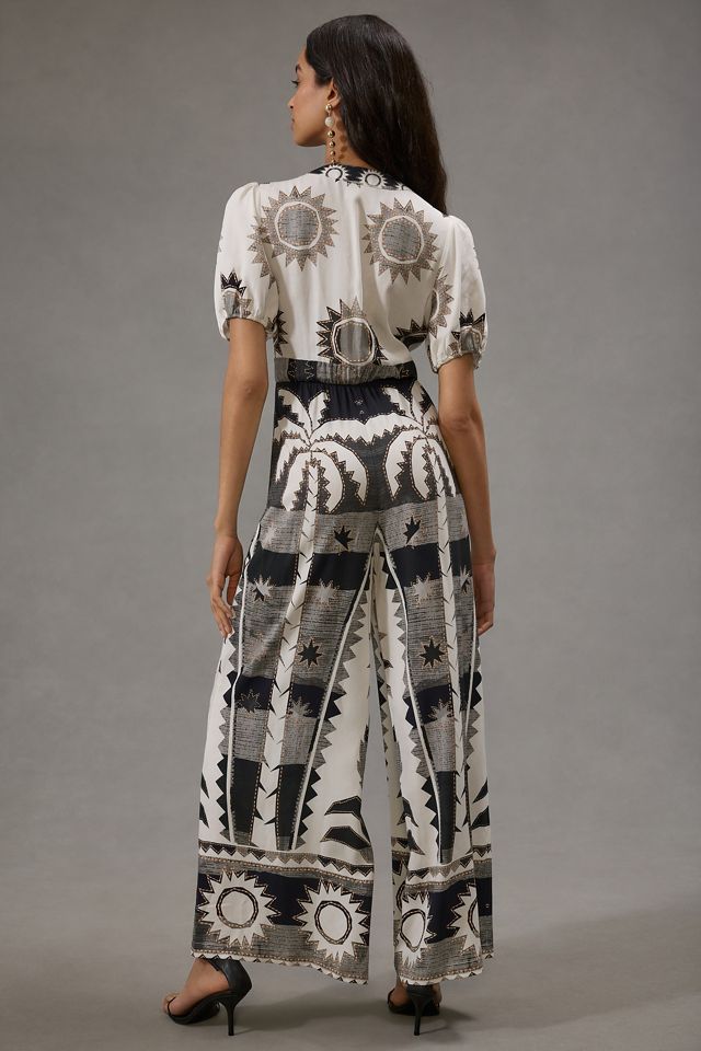 Farm Rio Puff-Sleeve Linen Jumpsuit | Anthropologie