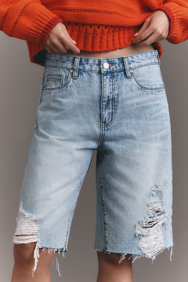 BLANKNYC Leonard Distressed Cutoff Denim Bermuda Shorts | Anthropologie