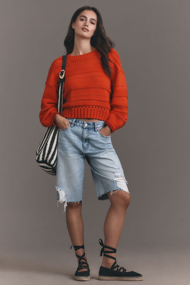 BLANKNYC Leonard Distressed Cutoff Denim Bermuda Shorts | Anthropologie