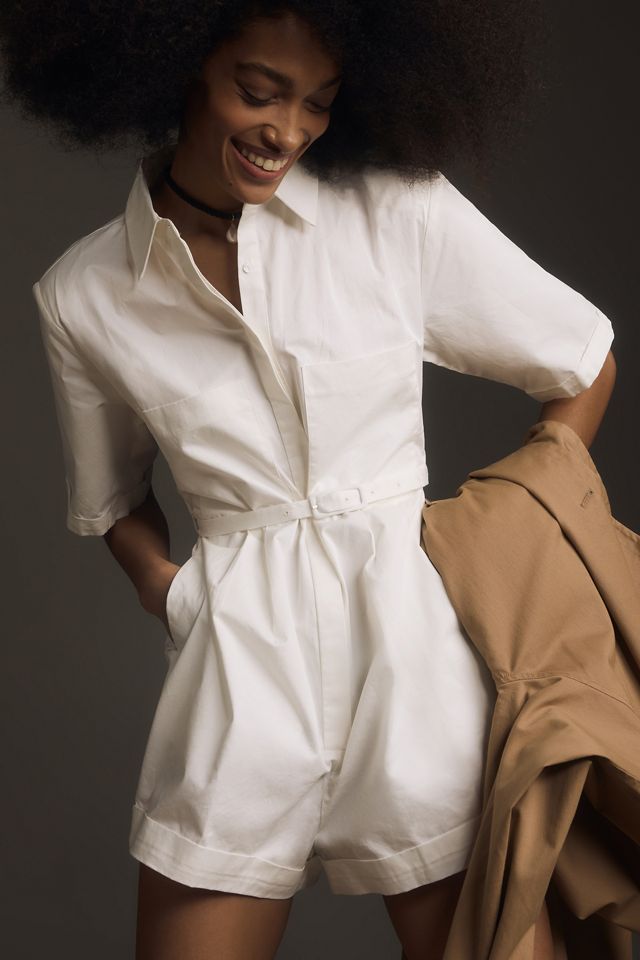 Grey Lab Strong-Shoulder Collared Romper | Anthropologie