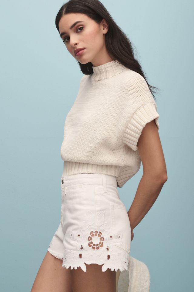 Pilcro Floral Embroidered Denim Shorts | Anthropologie