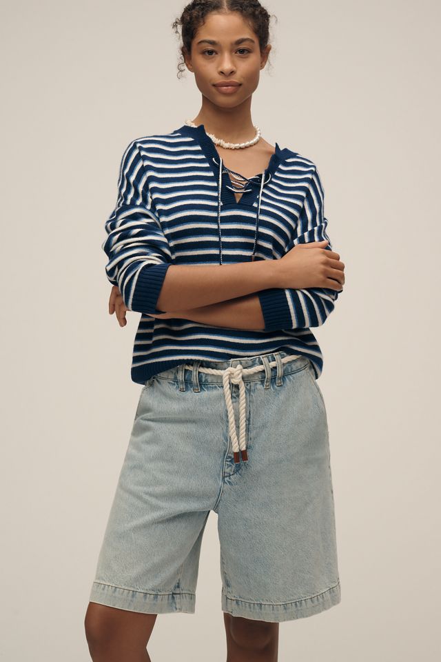 FRAME The Trouser High-Rise Denim Bermuda Shorts | Anthropologie