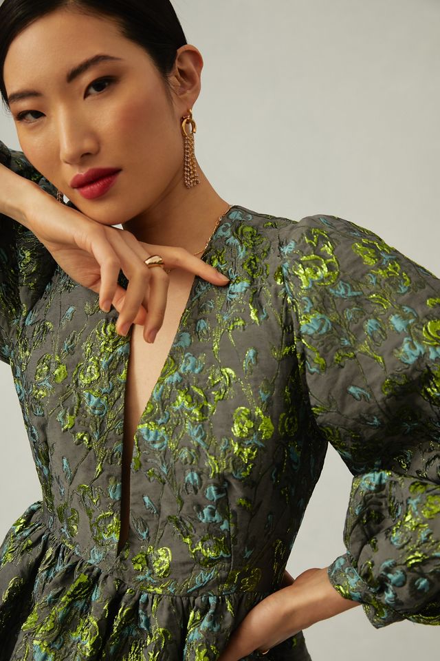 Corey Lynn Calter Deep-V Jacquard Dress | Anthropologie
