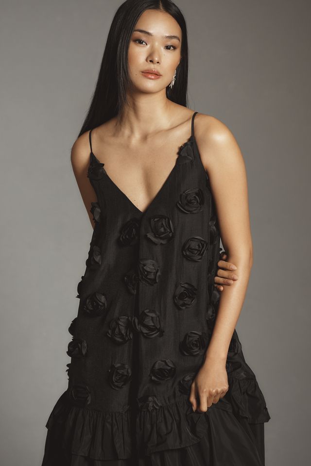 Corey Lynn Calter V-Neck Rosette Midi Dress | Anthropologie