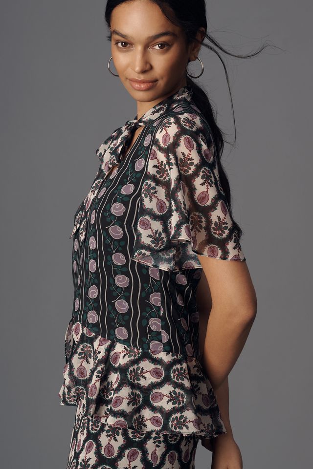 Anna Sui Mixed-Print Tie-Neck Dress | Anthropologie