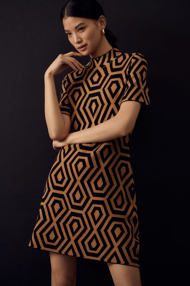 The Nina Short-Sleeve Mock-Neck Mod Mini Dress | Anthropologie