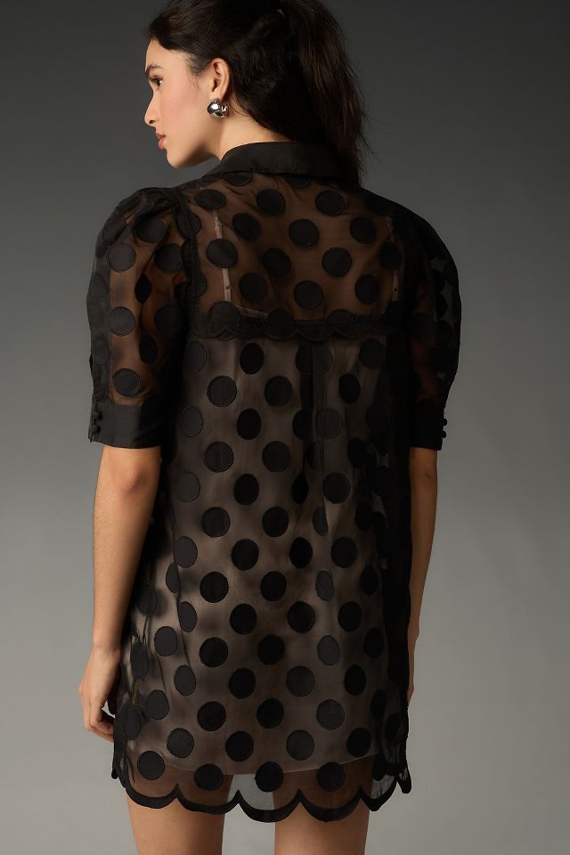 Maeve Short Sleeve Sheer Scallop Mini Dress Anthropologie