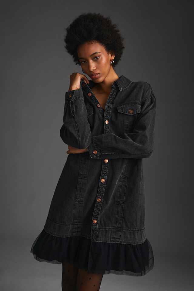 Pilcro Tulle & Denim Shirt Dress | Anthropologie