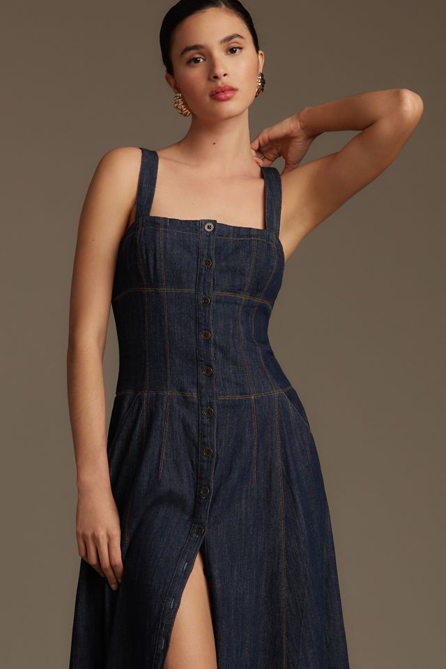 Maeve Button-Front Corset Denim Dress | Anthropologie