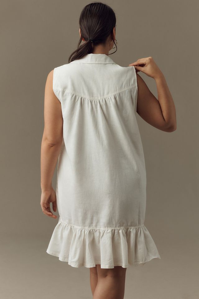 Pilcro Sleeveless V-Neck Linen Flounce Mini Dress | Anthropologie