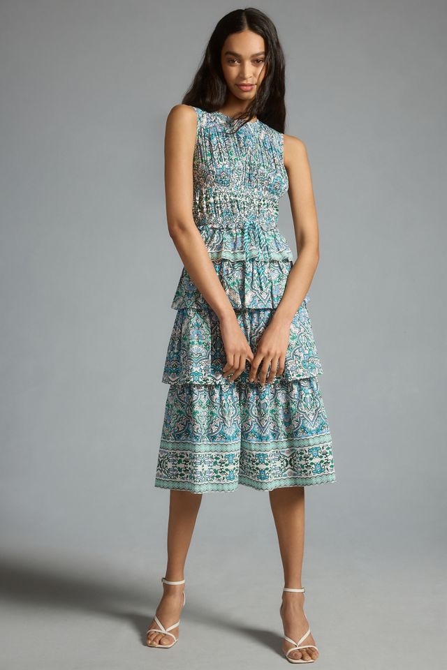 Shoshanna Sleeveless Smocked Tiered Dress | Anthropologie