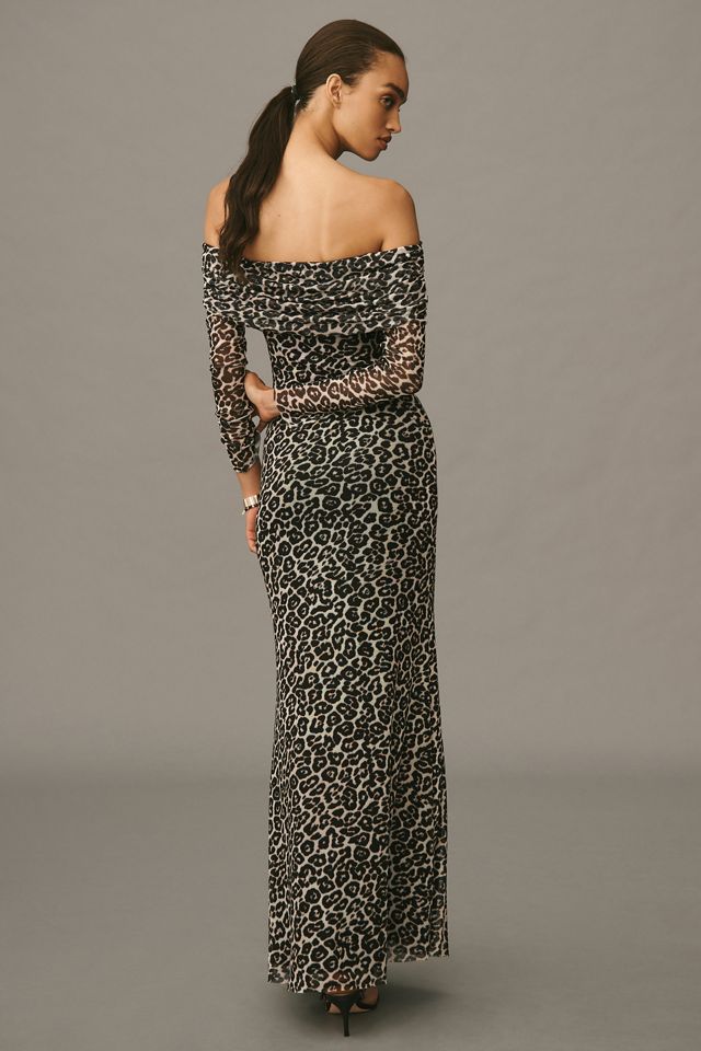 AFRM Long-Sleeve Off-The-Shoulder Mesh Maxi Dress | Anthropologie