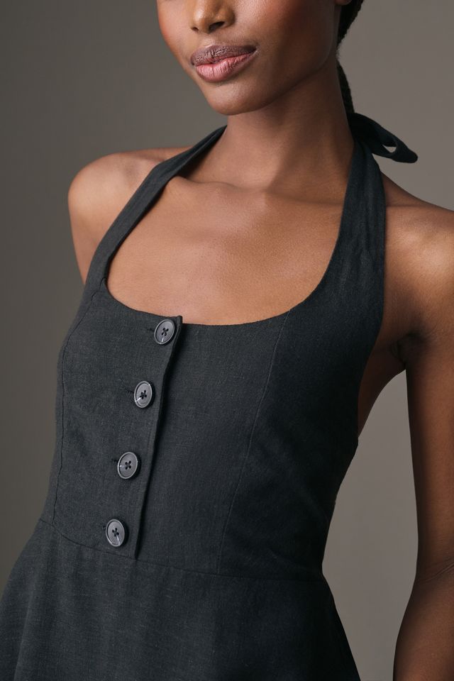 We Wore What Halter Button-Front Linen Midi Dress | Anthropologie