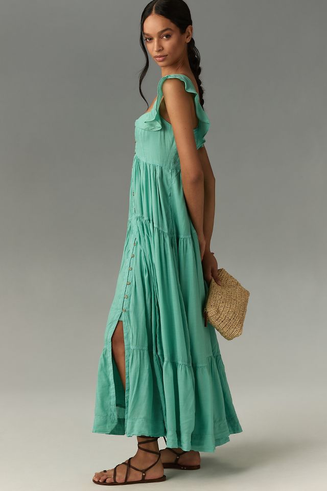 Pilcro Flutter-Sleeve Button-Front Tiered Maxi Dress | Anthropologie ES