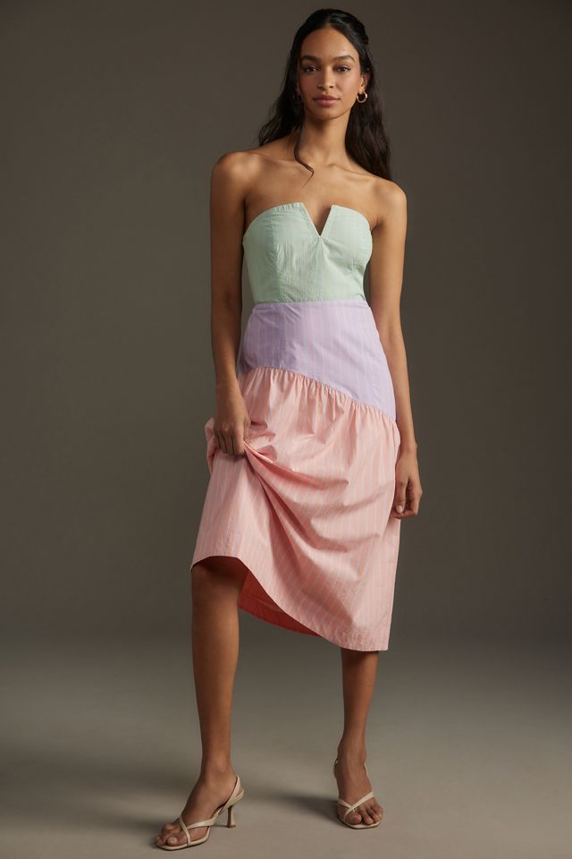 Maeve Colorblock Strapless Midi Dress | Anthropologie