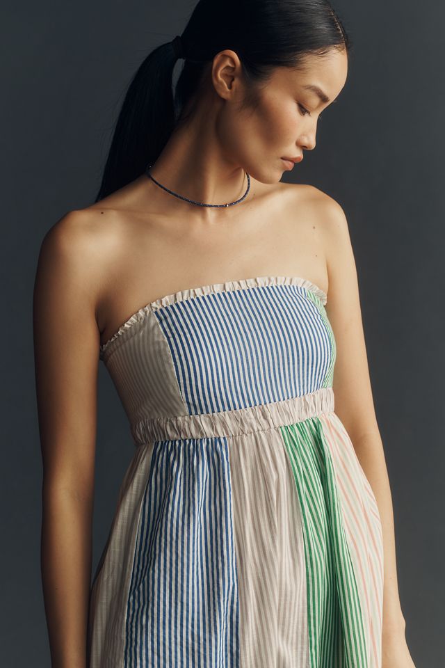 Maeve Cotton Strapless Colorblock Midi Dress | Anthropologie