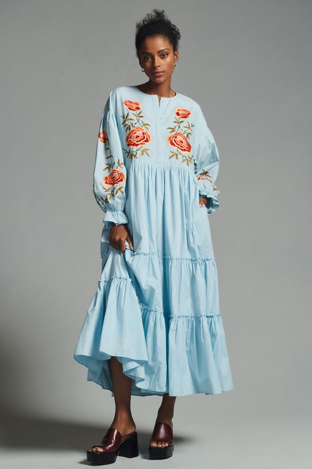Samant Chauhan Tiered Embroidered Dress | Anthropologie