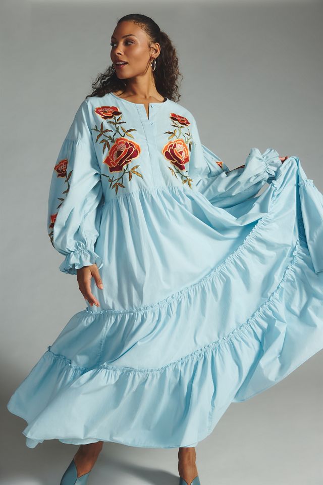 Samant Chauhan Tiered Embroidered Dress | Anthropologie