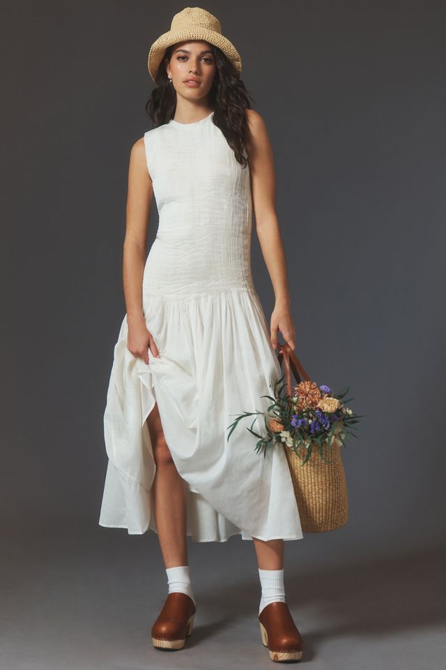 Samant Chauhan Sleeveless Drop-Waist Pleated Midi Dress | Anthropologie