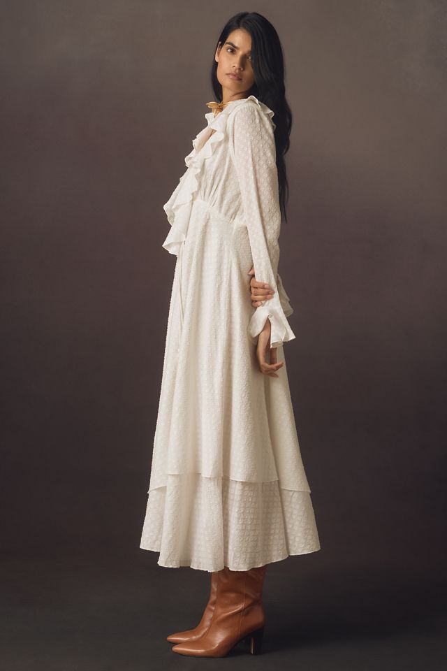 Forever That Girl Dove Long-Sleeve Ruffled Midi Dress | Anthropologie