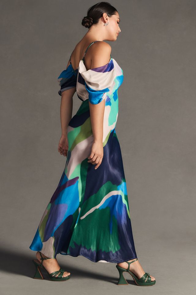 Bl-nk Painterly Off-Shoulder Slip Dress | Anthropologie