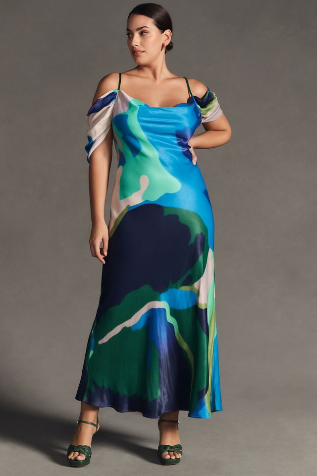 Bl-nk Painterly Off-Shoulder Slip Dress | Anthropologie