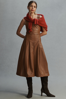 Pilcro Faux Leather Pleated Pinafore Dress | Anthropologie