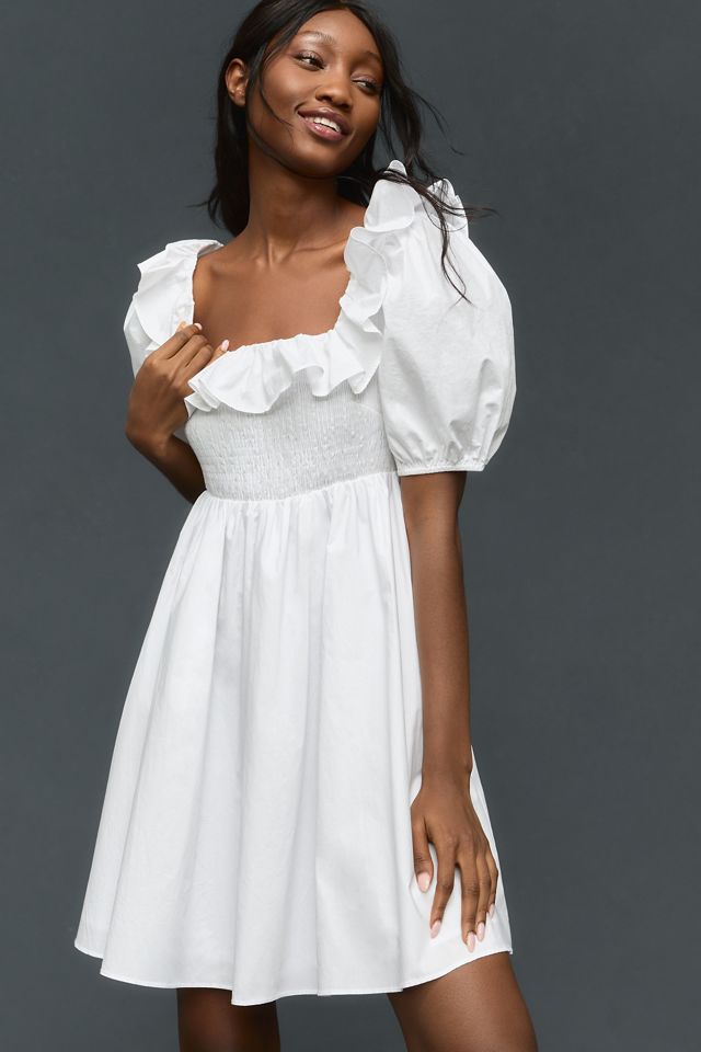 English Factory Puff Sleeve Ruffled Smocked Mini Dress Anthropologie