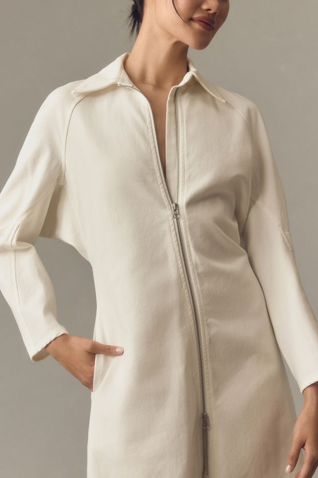 Grey Lab Collared Zip-Front Denim Coat Dress | Anthropologie