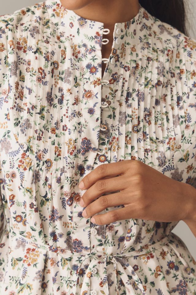 English Factory Long-Sleeve Pintuck Smocked Mini Dress | Anthropologie