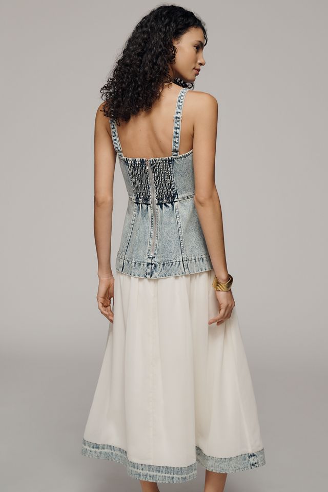 Moon River Denim V-Neck Midi Dress | Anthropologie