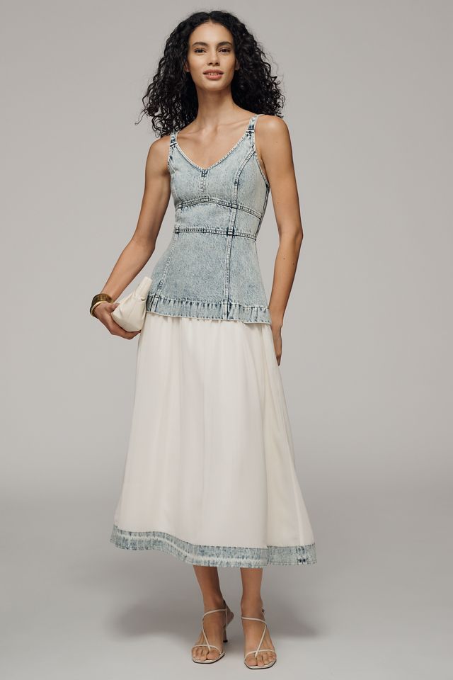Moon River Denim V-Neck Midi Dress | Anthropologie
