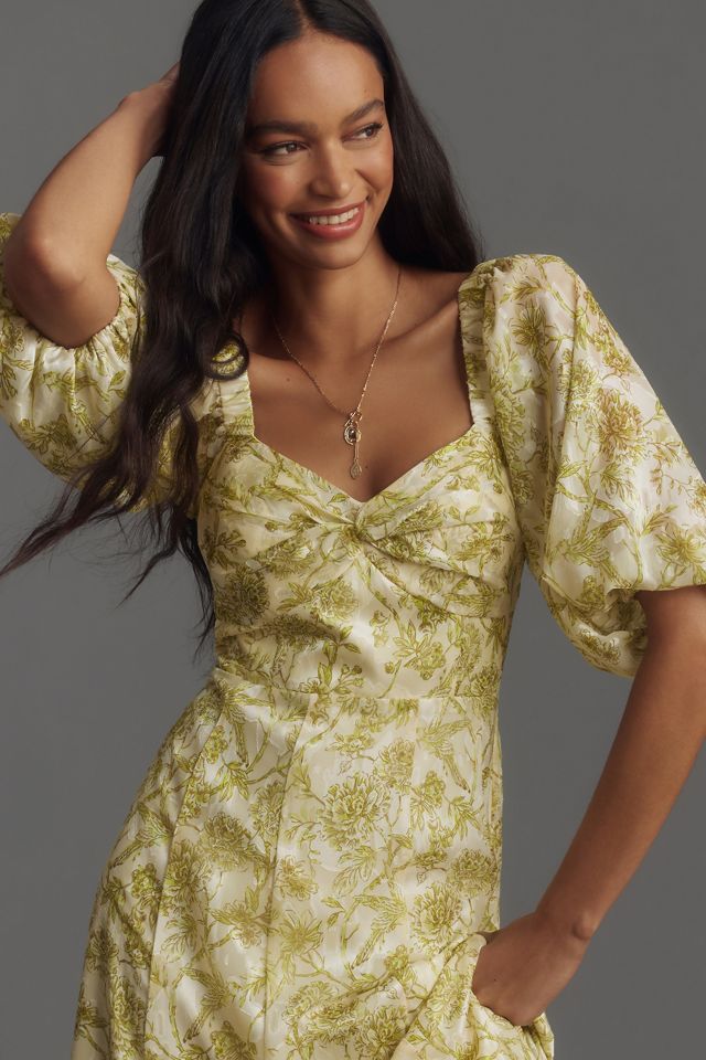 Hutch Printed Twist-Front Puff-Sleeve Ruffle-Hem Dress | Anthropologie