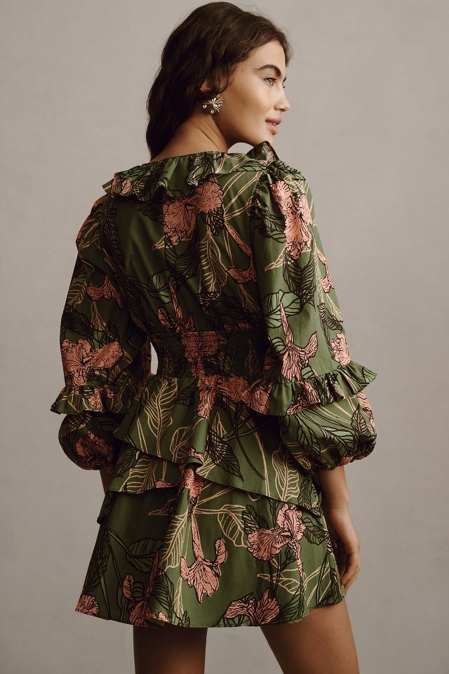 Hutch Long Sleeve V Neck Ruffle Mini Dress Anthropologie