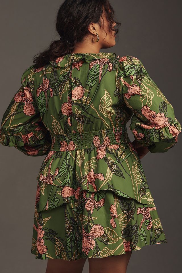 Hutch Long-Sleeve V-Neck Ruffle Mini Dress | Anthropologie