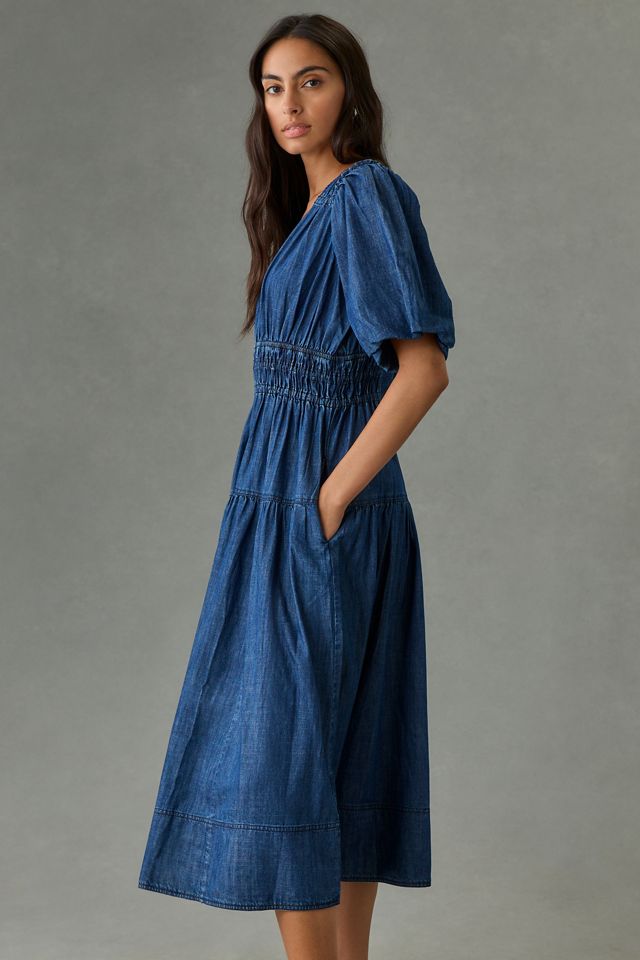 Pilcro Smocked Puff-Sleeve Denim Dress | Anthropologie
