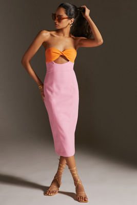 Misha Collection Misha Twist Front Midi Dress In Pink Modesens