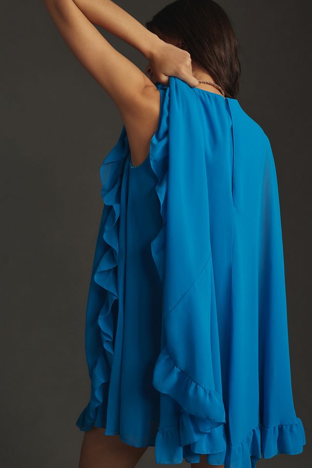 Mac Duggal Long-Sleeve High-Neck Mini Cape Dress | Anthropologie