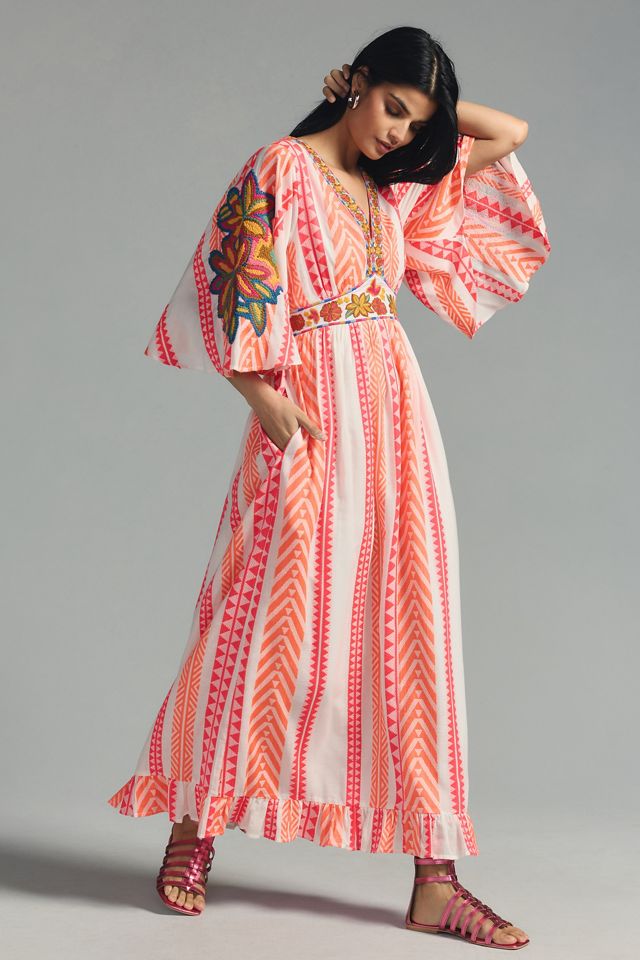 Farm Rio Embroidered V-Neck Maxi Dress | Anthropologie