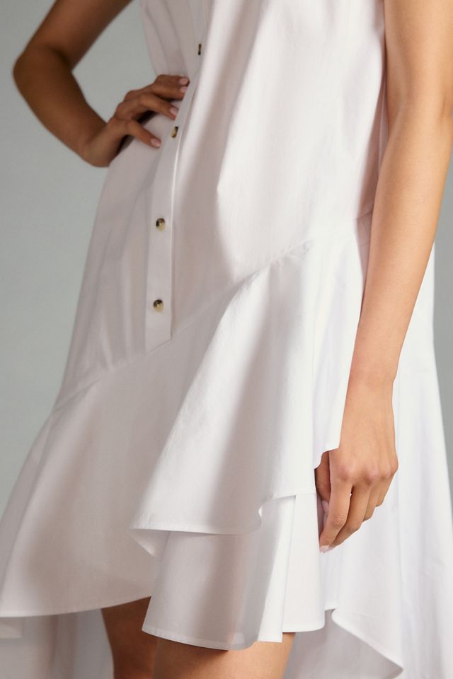 By Anthropologie Sleeveless Buttondown Asymmetrical Ruffle-Hem Dress ...