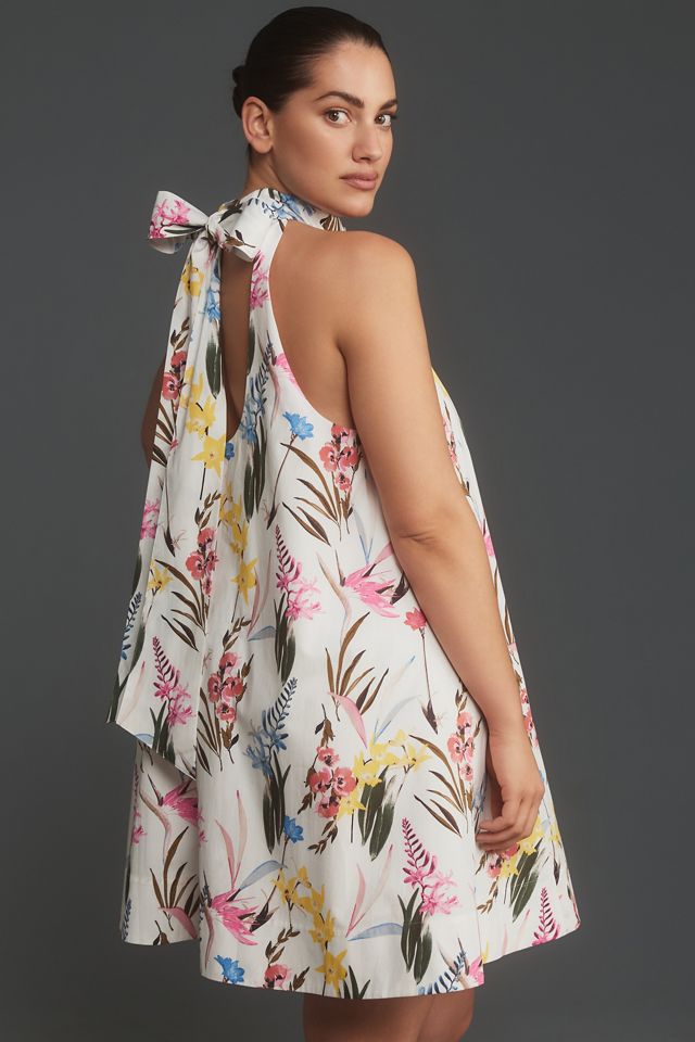 Maeve Halter Poplin Swing Mini Dress | Anthropologie