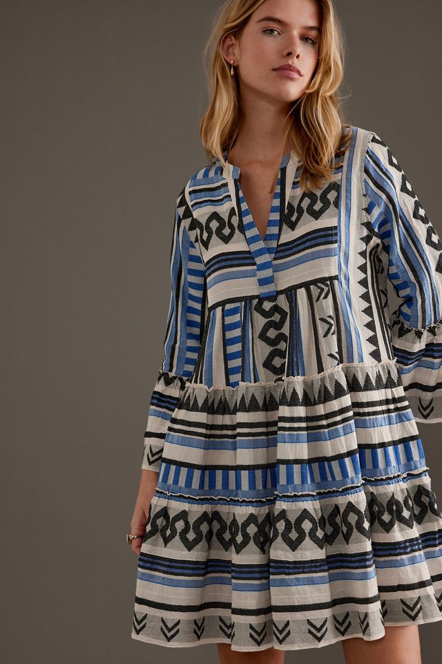 Devotion Twins Ella Blue Flared-Sleeve Tiered A-Line Mini Dress ...