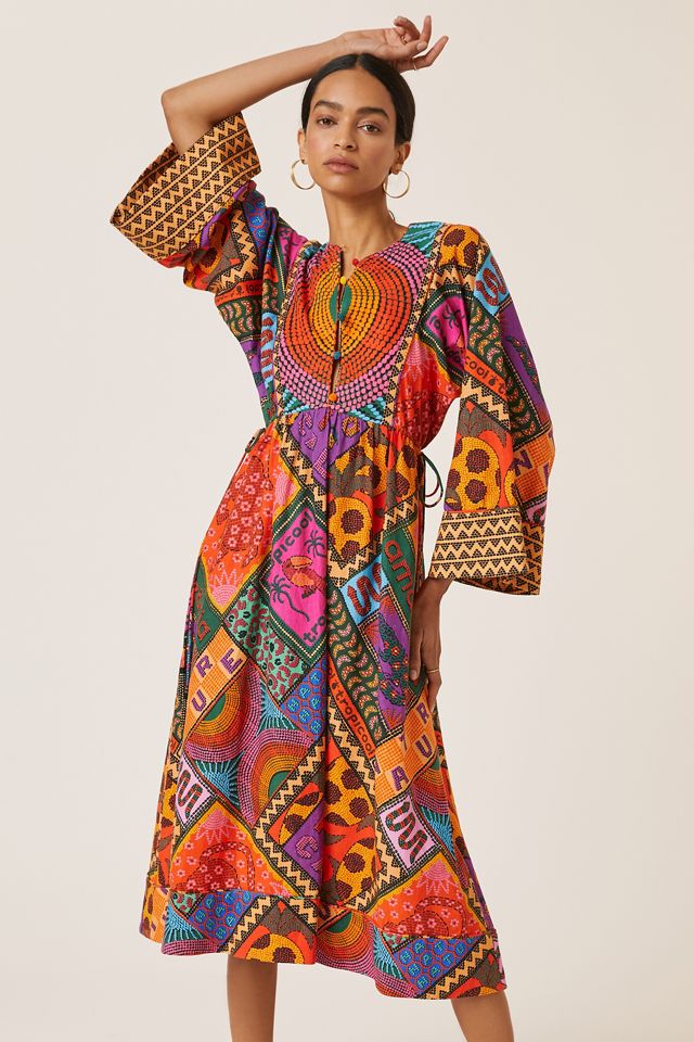 Farm Rio Dotted Patchwork Midi Dress | Anthropologie